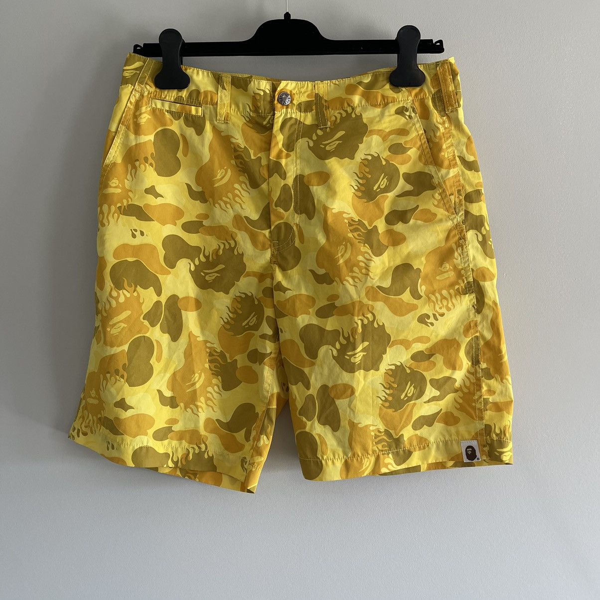 Bape OG Bape Fire Camo Nylon Shorts Yellow Board Swim | Grailed