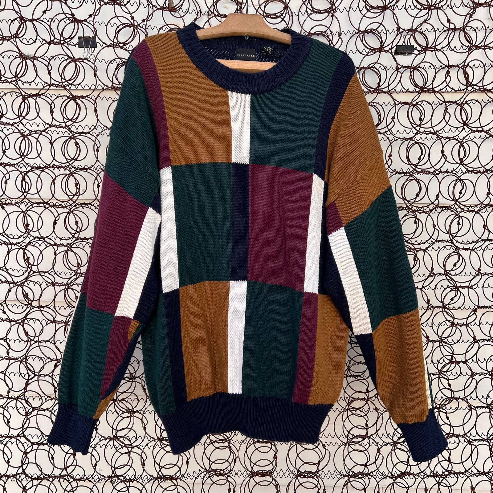 Vintage 90s Structure brand muted primary color block sweater | Grailed