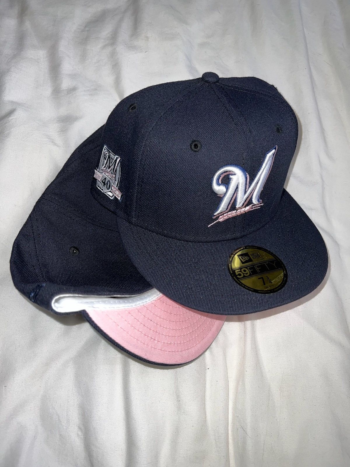 New Era Exclusive Milwaukee Brewers Fitted Navy Blue Pink Brim 7 3/4 ...