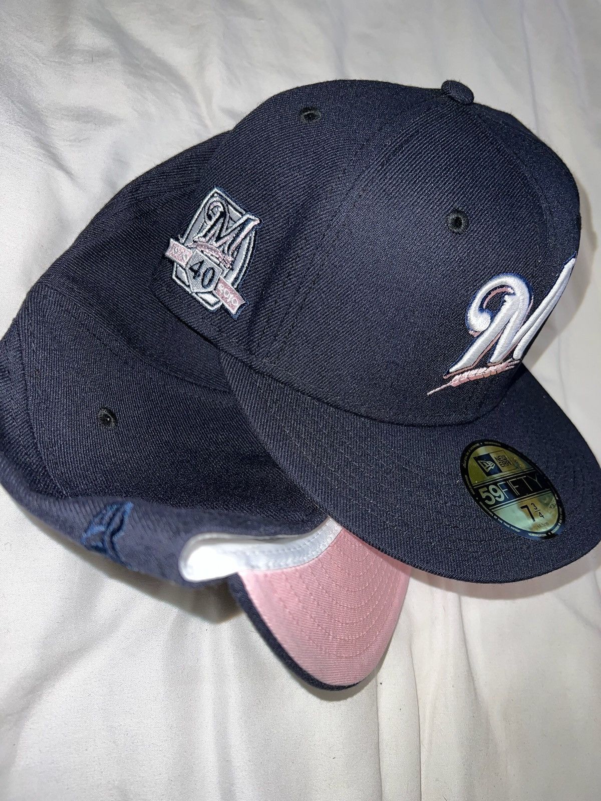 New Era Exclusive Milwaukee Brewers Fitted Navy Blue Pink Brim 7 3/4 ...