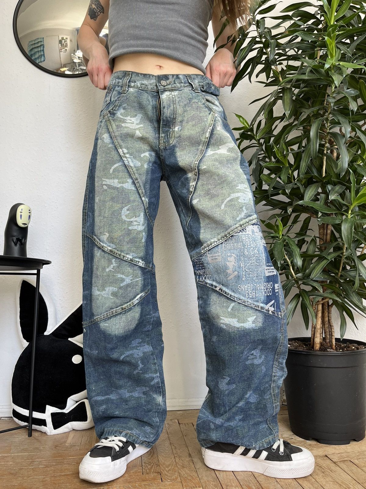 JNCO × Vintage 2000s Vintage Baggy Old Denim Printed Wide Leg Denim ...