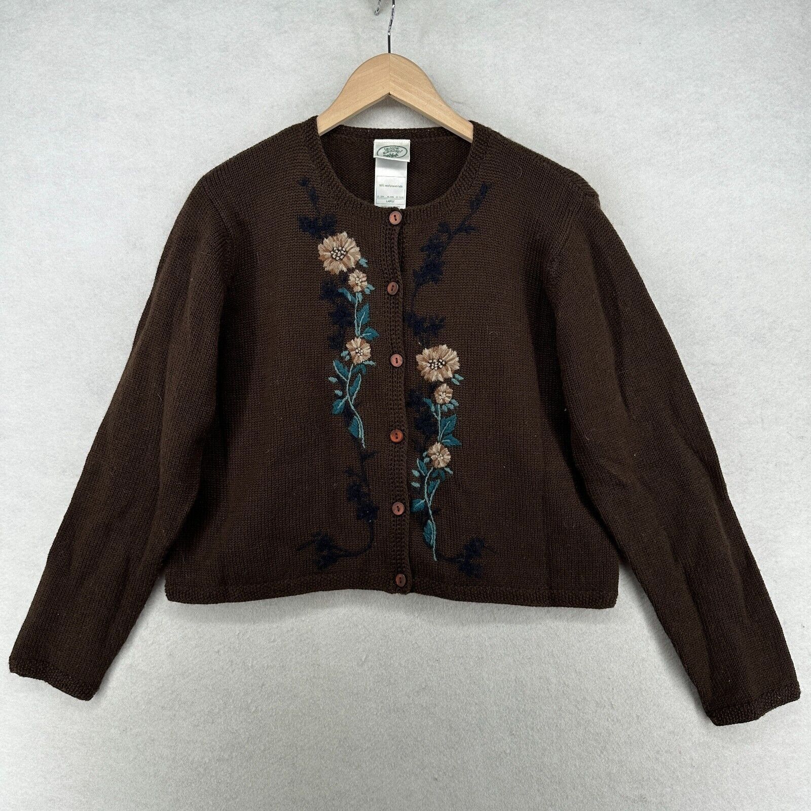 Laura Ashley LAURA ASHLEY Sweater Womens L Wool Embroidered Button ...