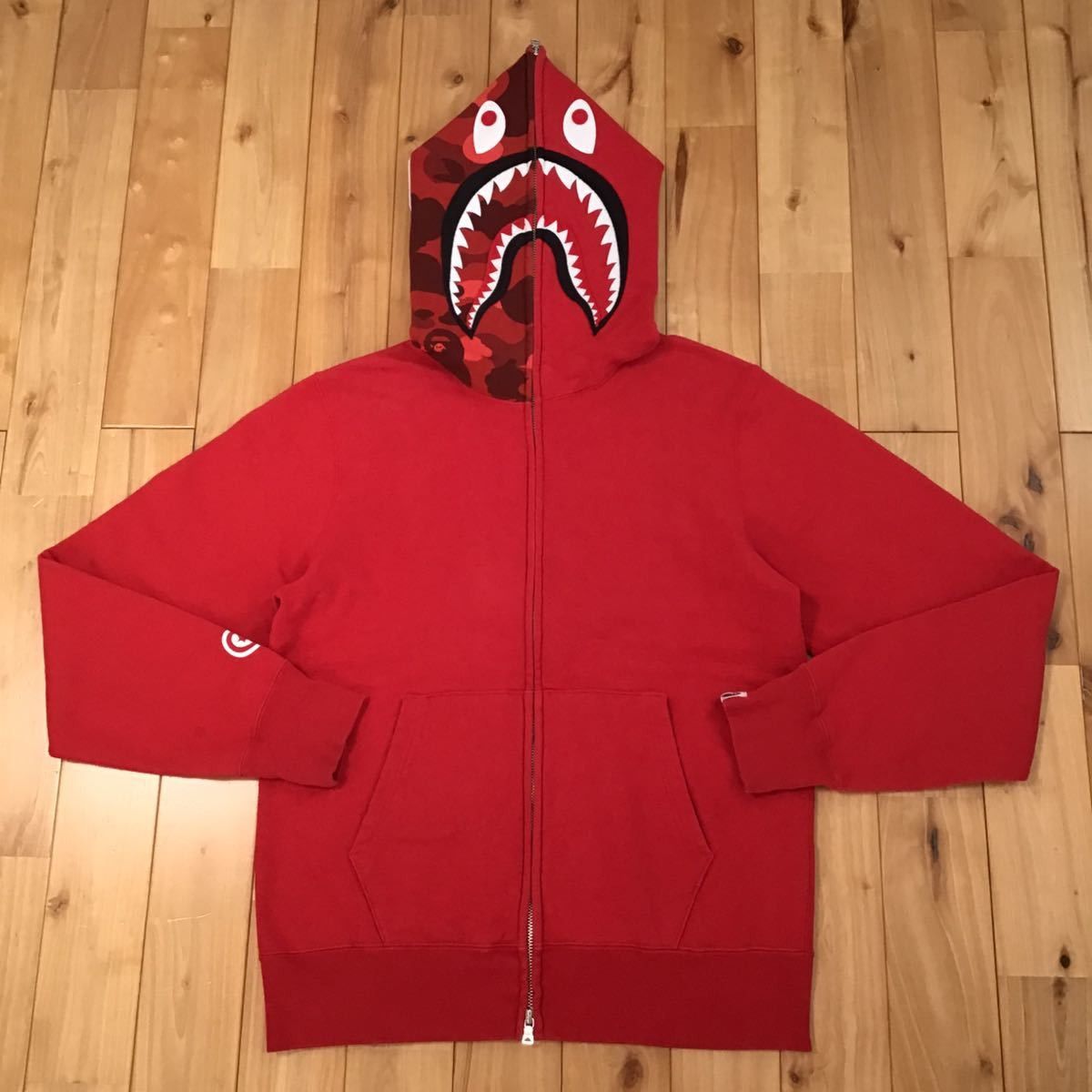 Bape BAPE red × red camo Shark full zip hoodie | Grailed