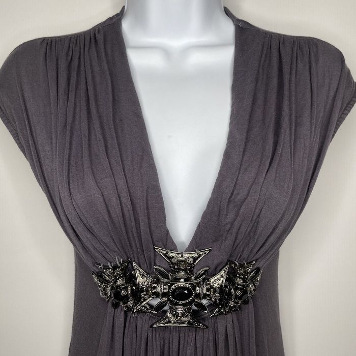 Vintage Y2K Sky Gray Iron Cross Black Rhinestone Draped Jersey Top ...