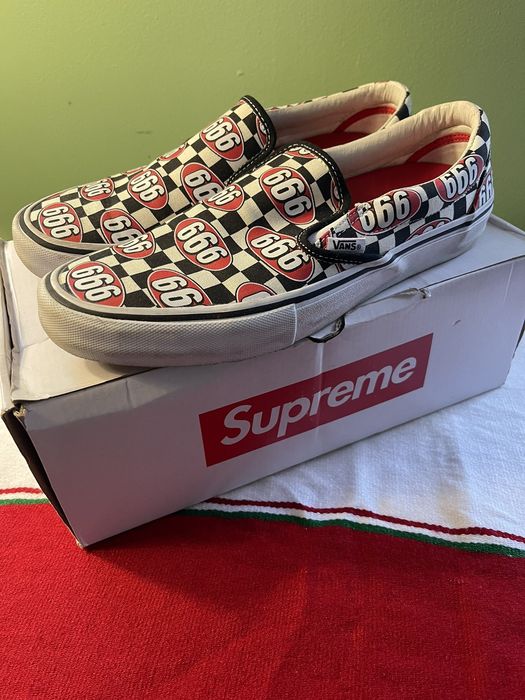 Supreme Vans x Supreme 666 Checker Pro Slip On | Grailed