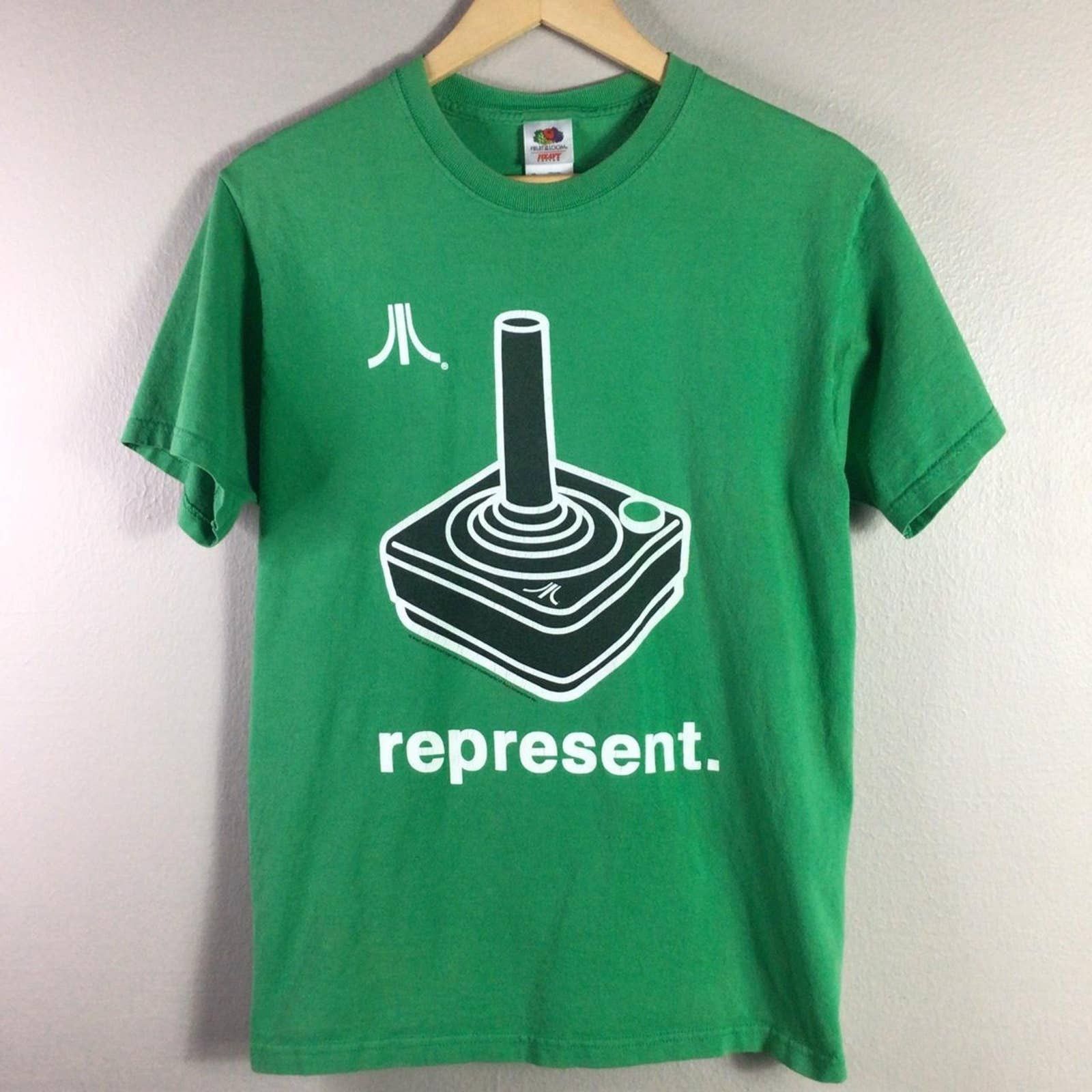 Fruit Of The Loom Represent Atari Gamer Joystick T Shirt Green White ...