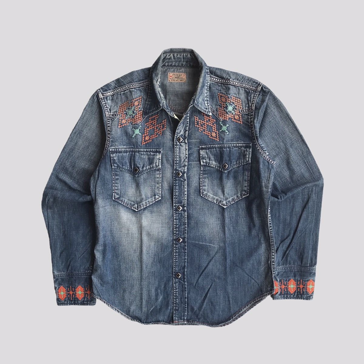 Vintage 🦅Vintage Indian Motorcycle Aztec Native Denim Shirt | Grailed