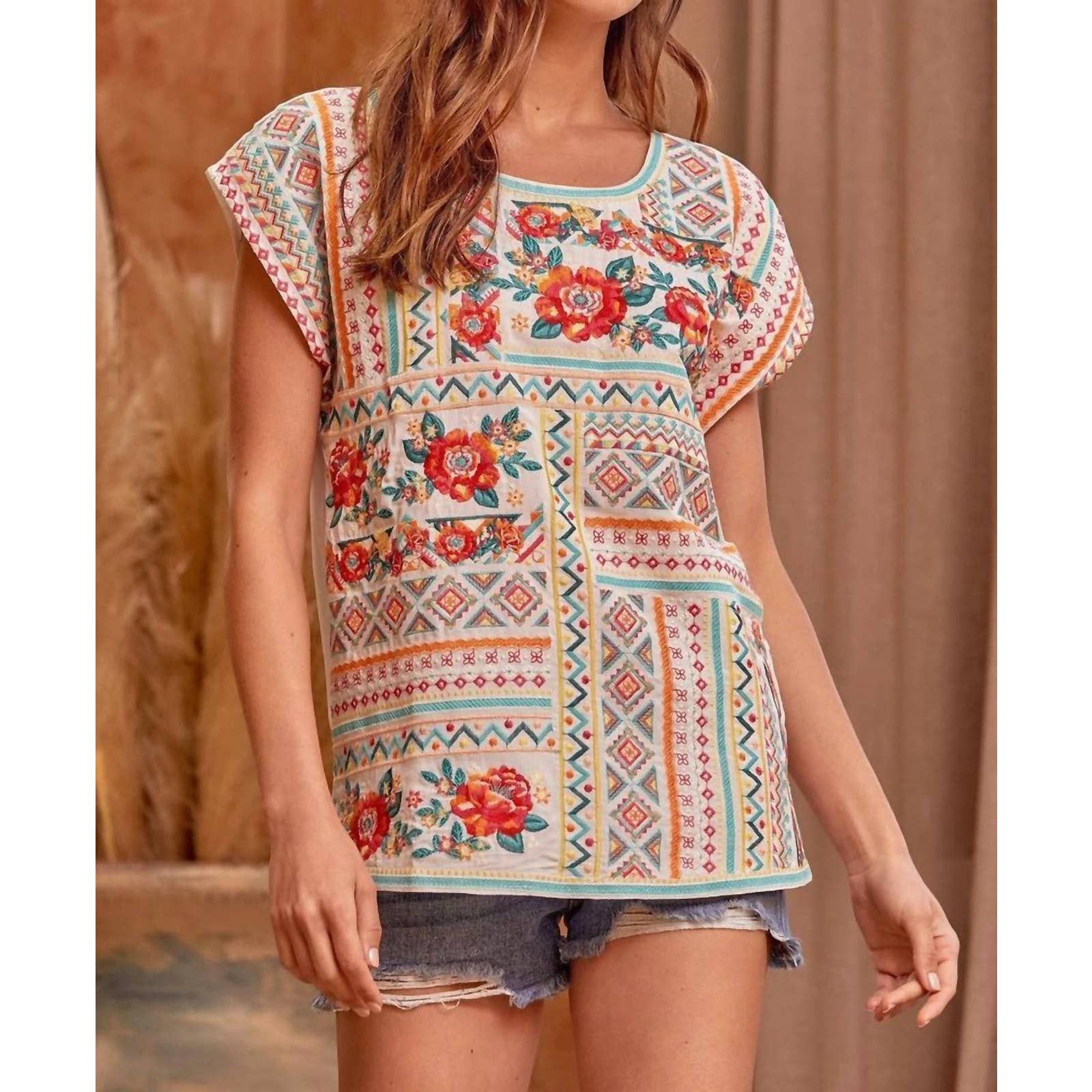 Designer ANDREE BY UNIT Callie Embroidered Top In White Multi | Grailed