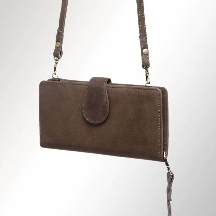 Designer AMERICAN DARLING Leather Crossbody Wallet In Dark Taupe | Grailed