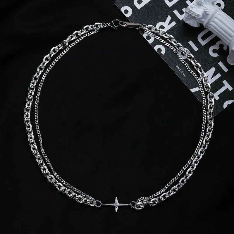 Cuban Link Chain Punk Double Layer Cross Chain Necklace | Grailed