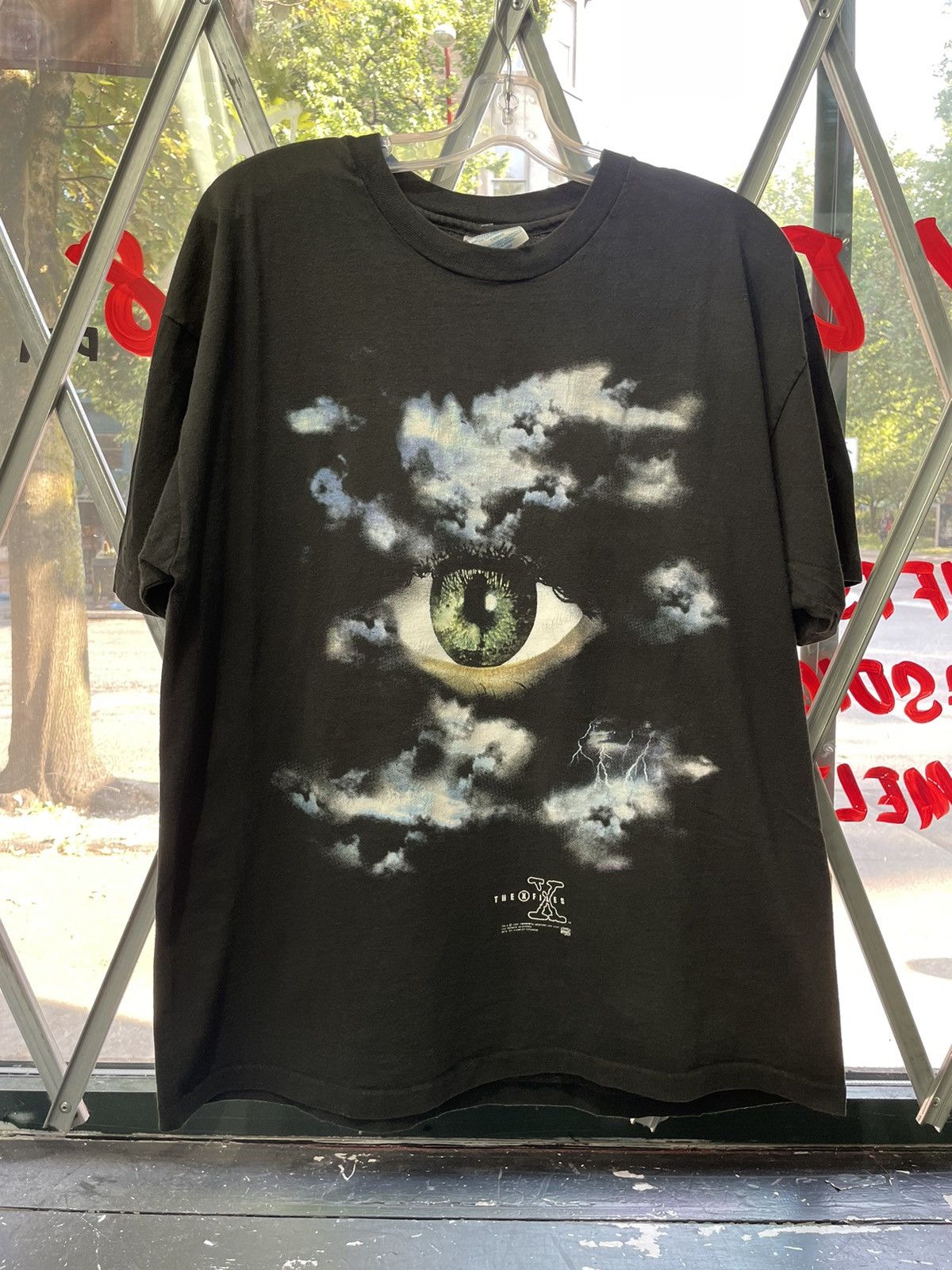 Vintage 1994 X Files eye graphic tee lightning cloud TV Show | Grailed