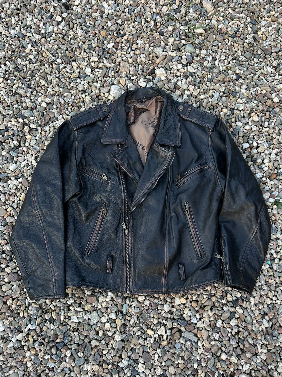 Leather Jacket Vintage USA ramones genuine leather moto racing jacket ...