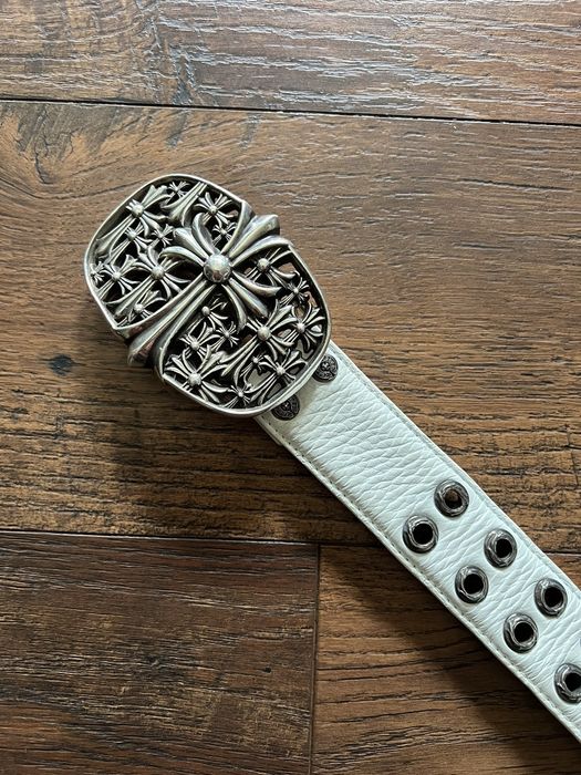 Chrome Hearts Chrome hearts grommet belt strap white leather | Grailed