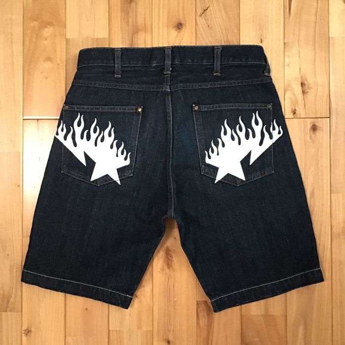 Bape BAPE Fire BAPE STA denim shorts BAPE STAR flame ★size S | Grailed