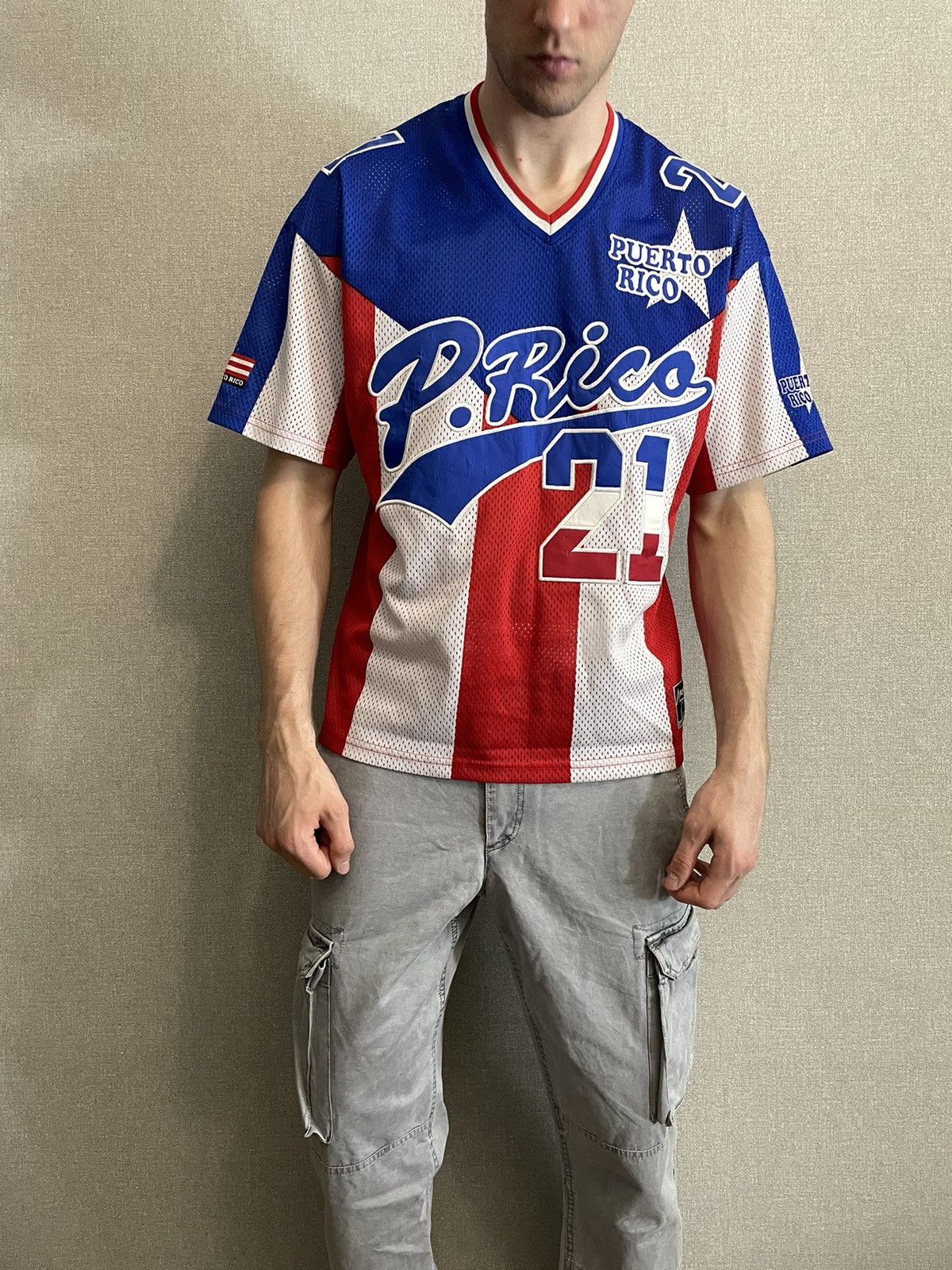 Streetwear MEGA USA, PUERTO RICO #21 ALL SEWN BASEBALL JERSEY, adult M ...