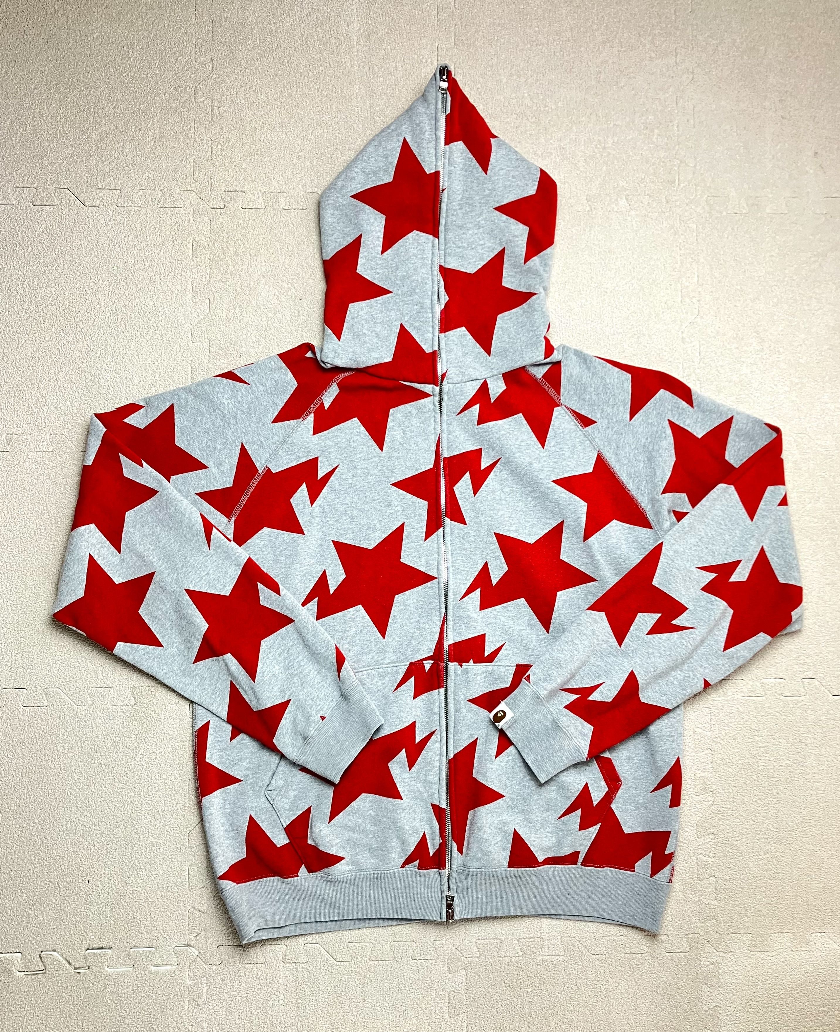 Bape Bape Gray Red Bapesta Star Pattern Full Zip Hoodie Size M | Grailed