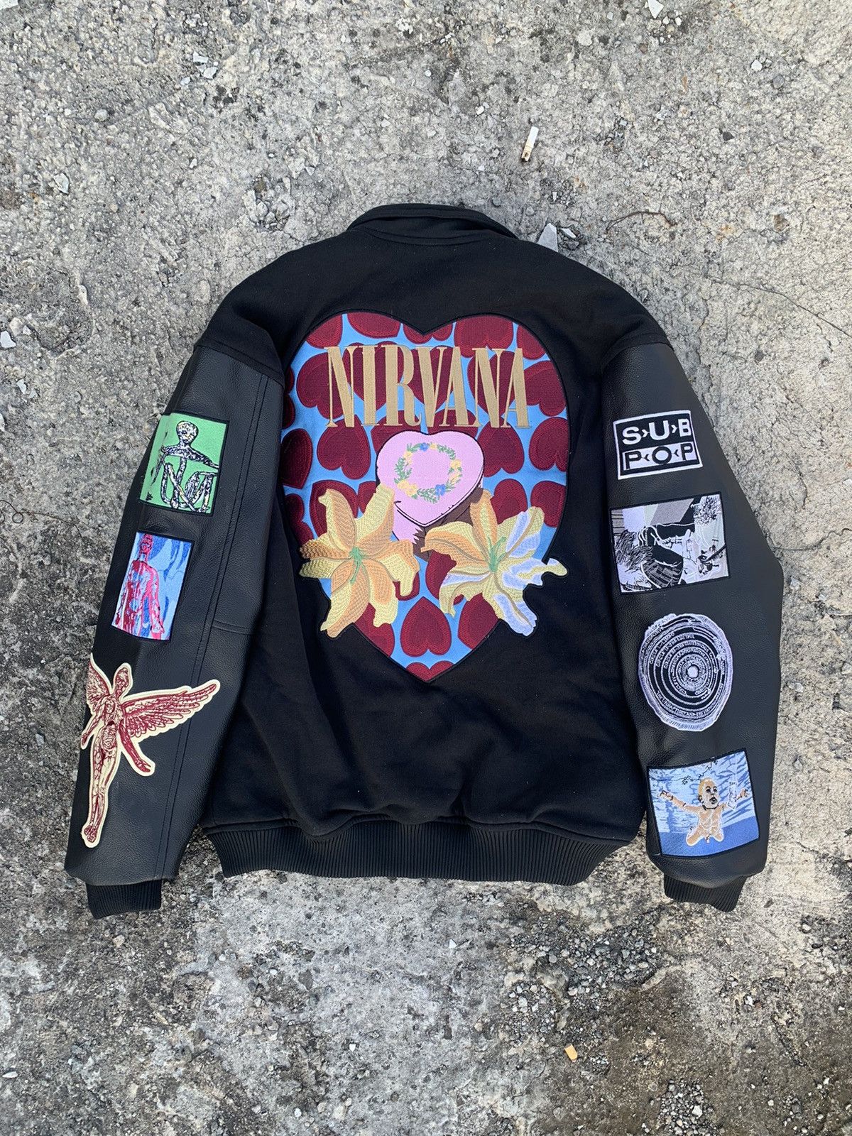Nirvana NIRVANA COMPILATION FANMADE VARSITY JACKET XL | Grailed