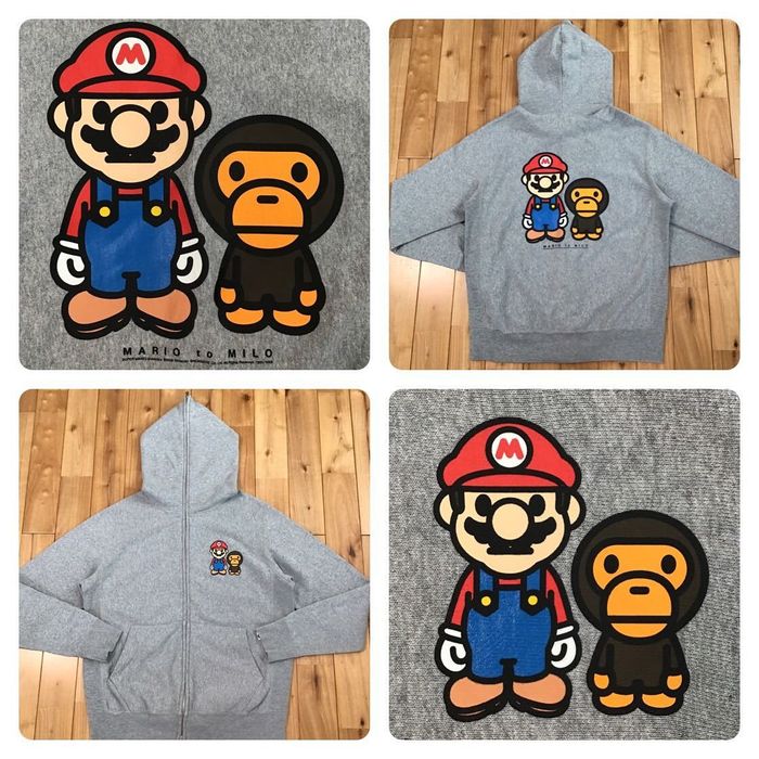 Bape BAPE × Nintendo Mario Milo Full Zip Hoodie Gray | Grailed