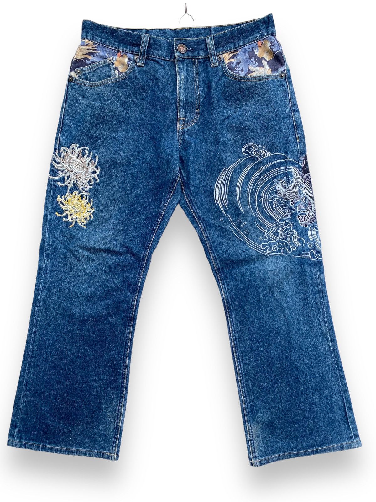 Japanese Brand Japanese Denim Sukajan Jeans Fish Koi Embroidery | Grailed