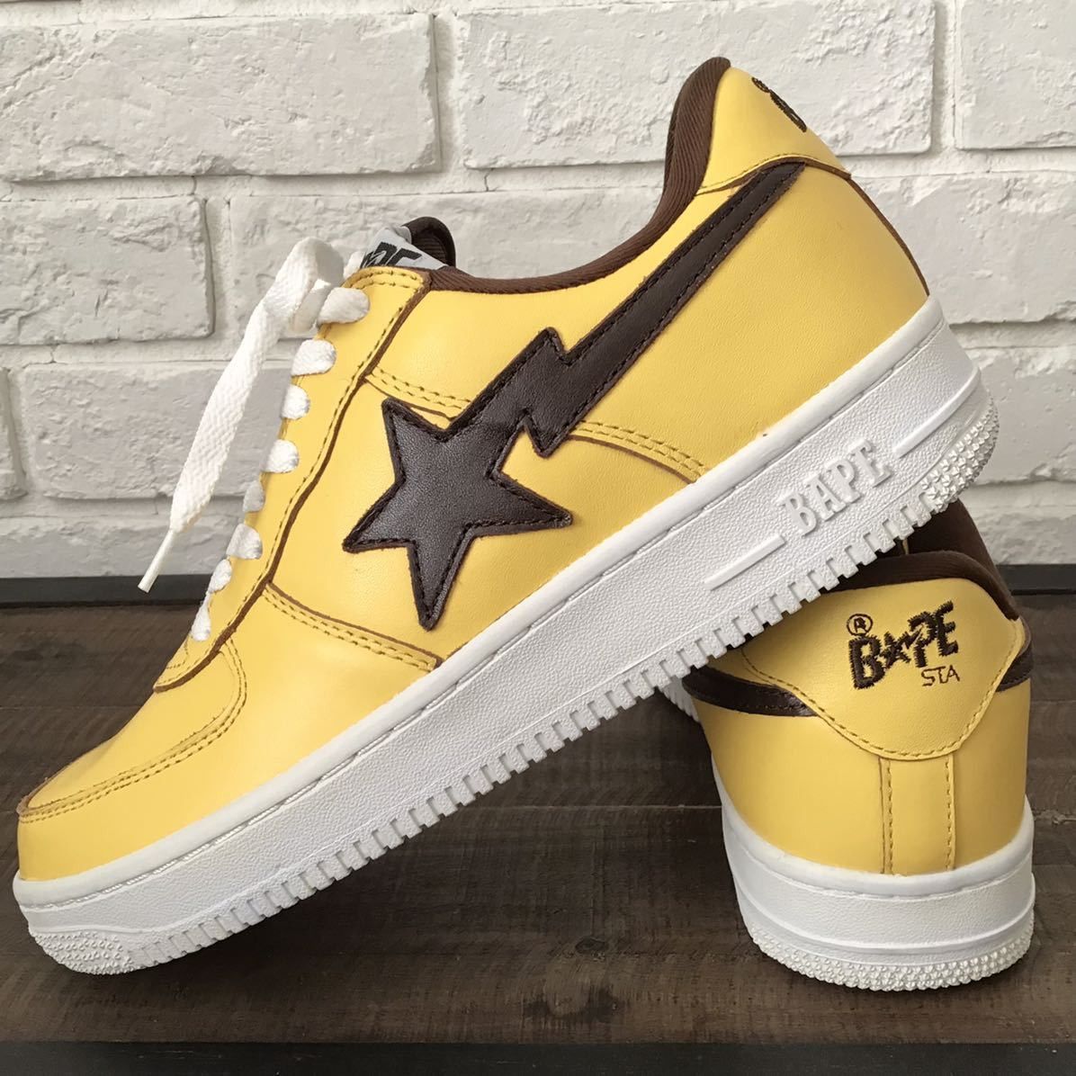 Bape Leather BAPESTA sneakers yellow × brown BAPE STA APE shoes | Grailed