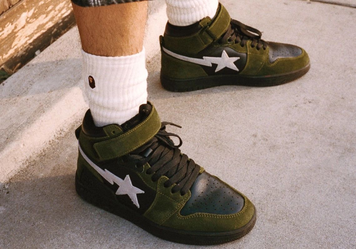 Bape 2021 SPRiNG SUMMER BLOCKSTA Hi DARK GREY OLiVE GREEN BAPESTA | Grailed