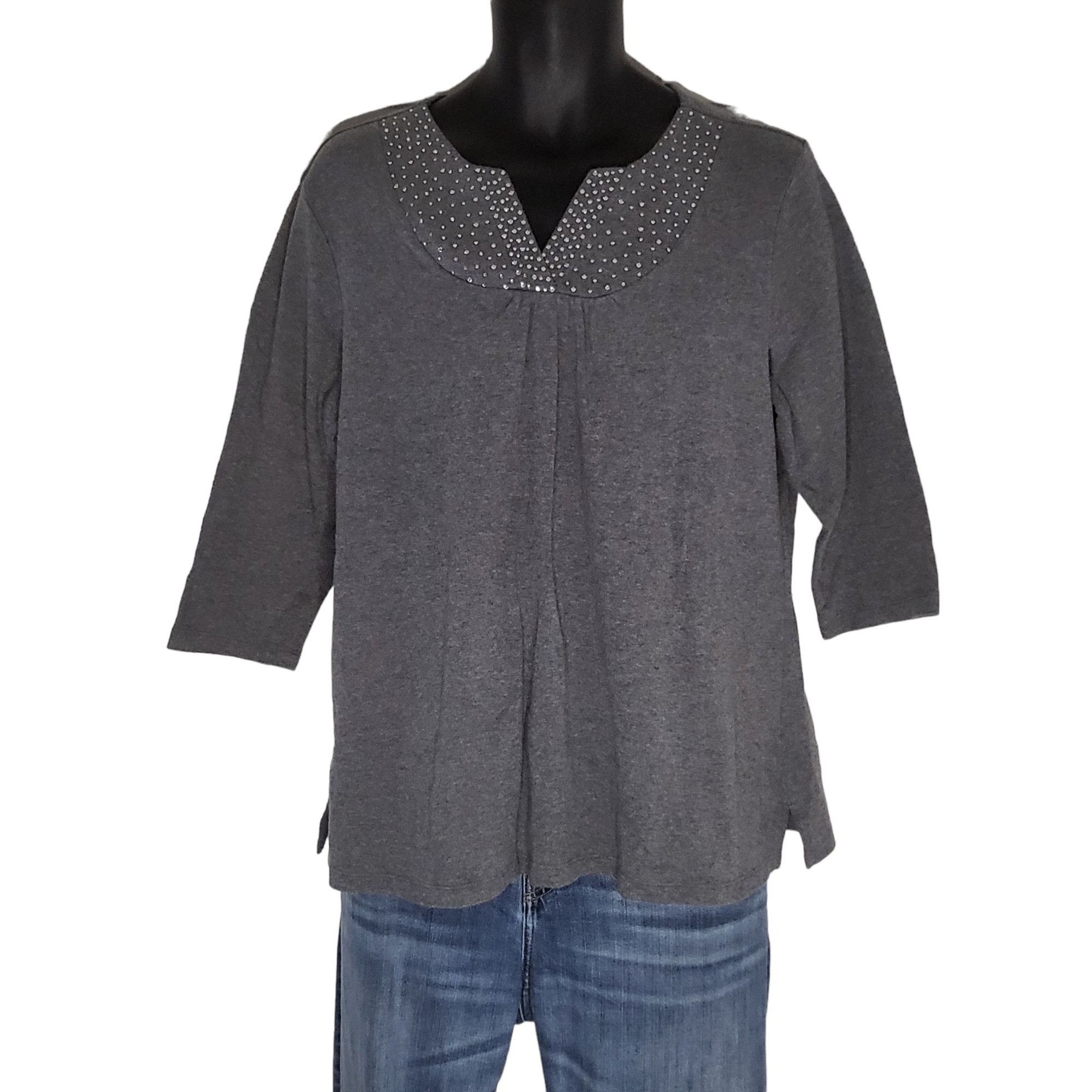 Designer Quacker Factory Jeanne Bice Graphite Tunic Embellished 3/4 S ...