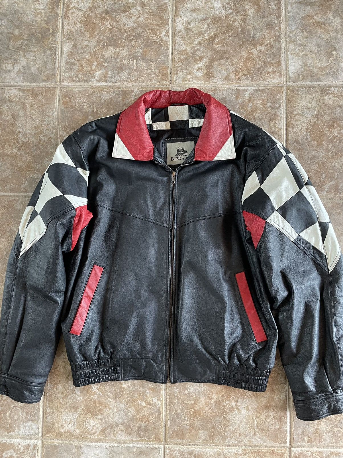 Vintage Vintage 90s Race Checkered Leather Jacket | Grailed