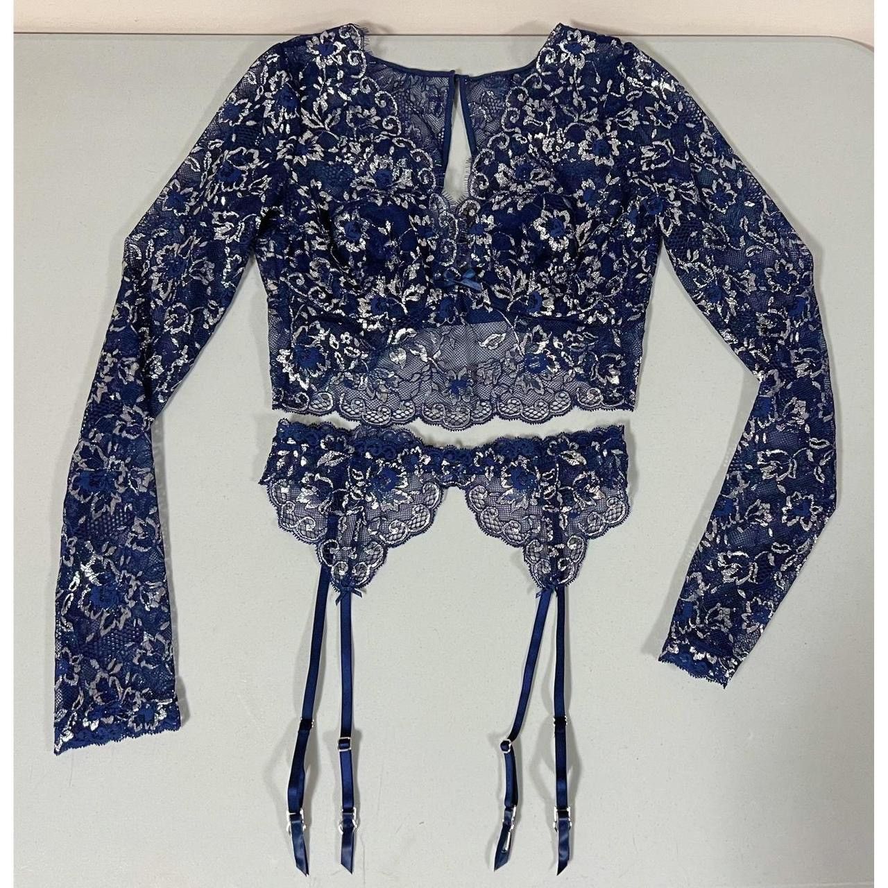 Vintage Navy Blue Lace Bra-Top and Garter Belt Coords Matching Set 💙 ...
