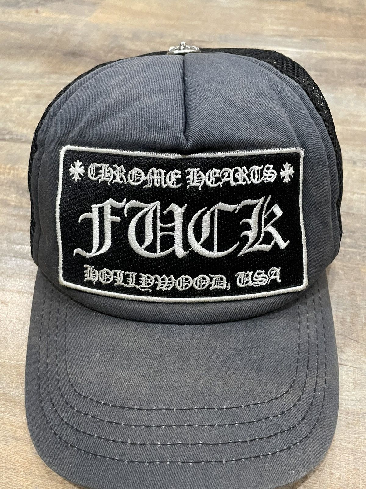 Chrome Hearts RARE Chrome Hearts FUCK Hollywood Logo Black Trucker Hat ...