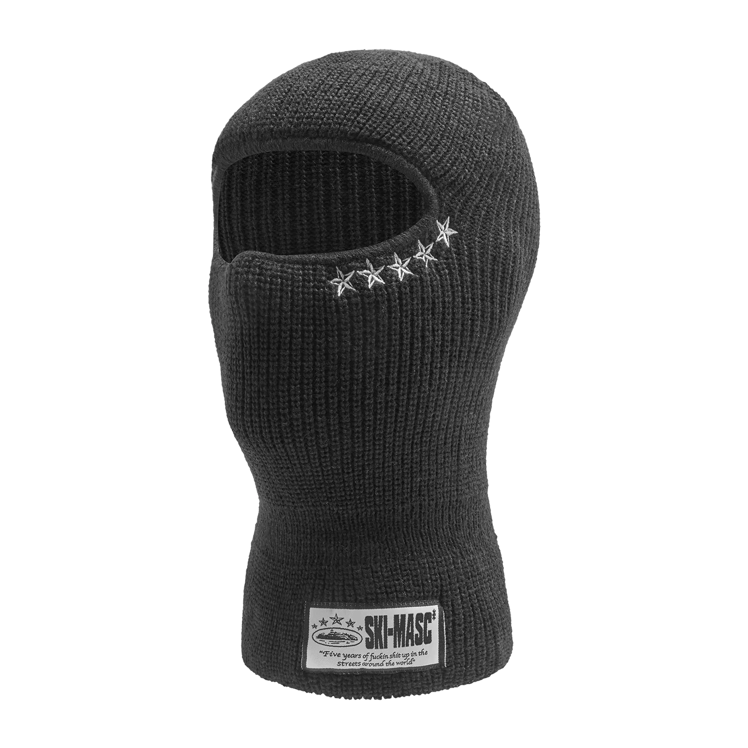 Streetwear Corteiz 5 Starz Alcatraz Knit Bally Black Balaclava Ski Mask ...