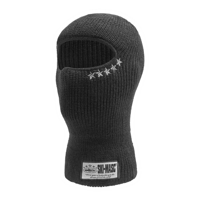 Streetwear Corteiz 5 Starz Alcatraz Knit Bally Black Balaclava Ski Mask ...