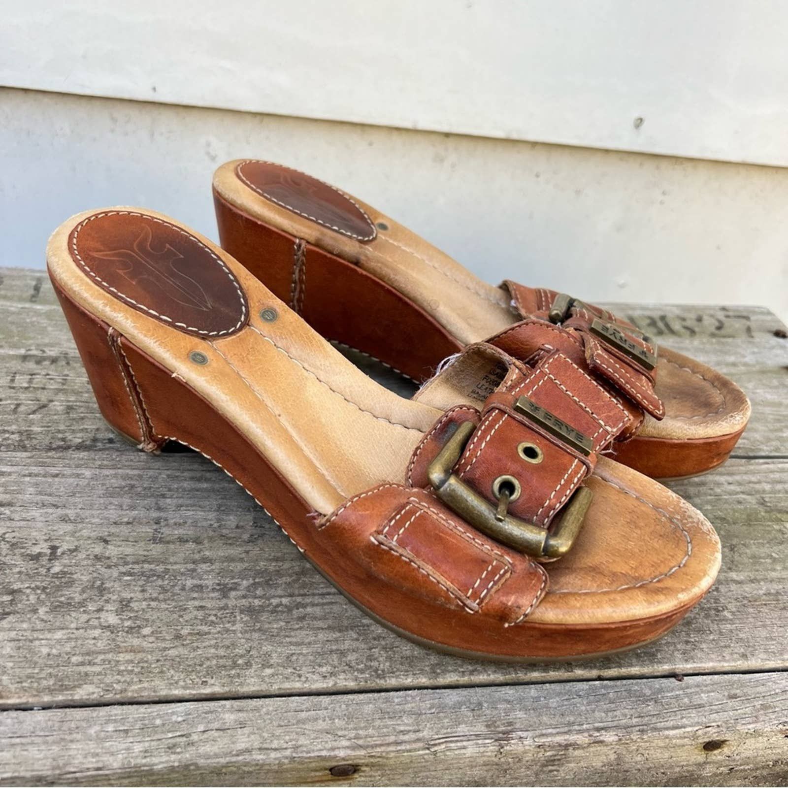 Frye Frye Y2K Isabelle Wedge Leather Buckle Platform Sandals | Grailed