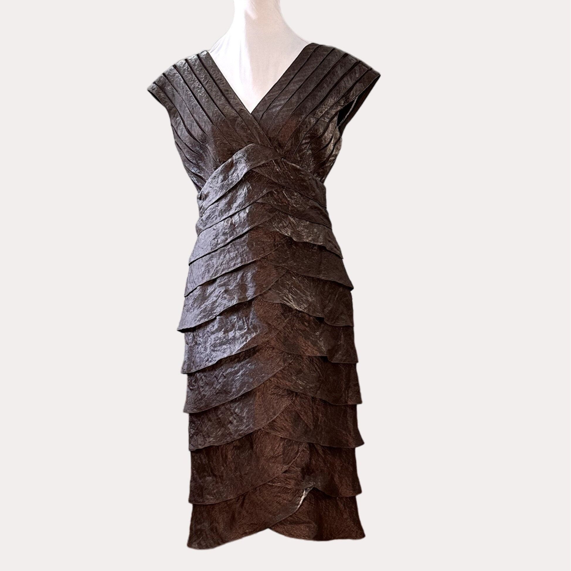 Adrianna Papell Adrianna Papell Shutter Pleat Mesh Metallic Satin Dress ...