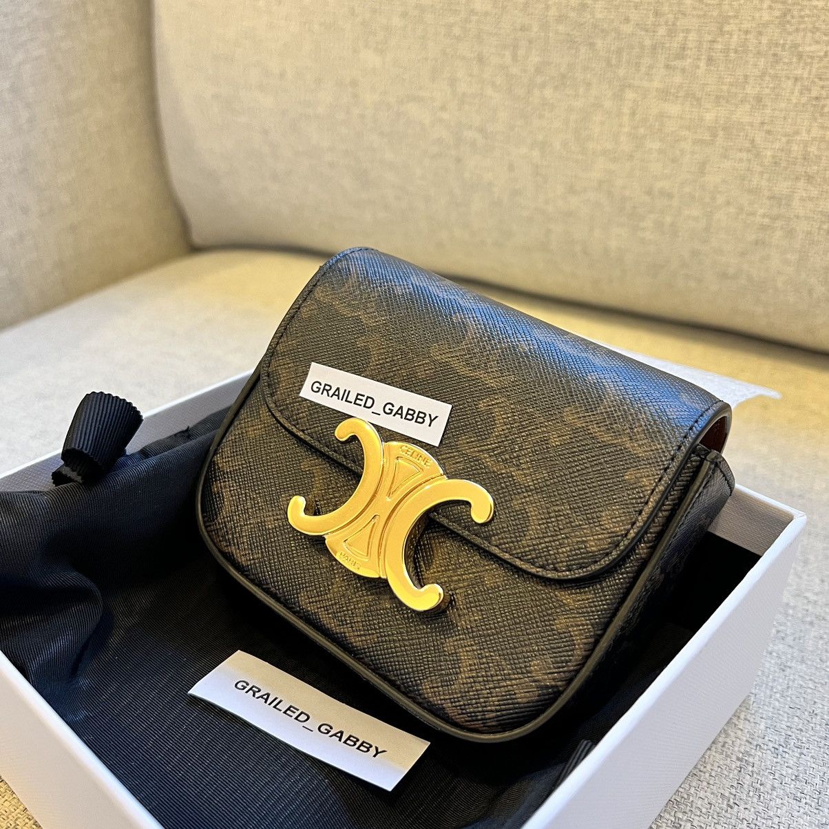 Celine CELINE MINI TRIOMPHE BAG IN TRIOMPHE CANVAS AND CALFSKIN TAN ...