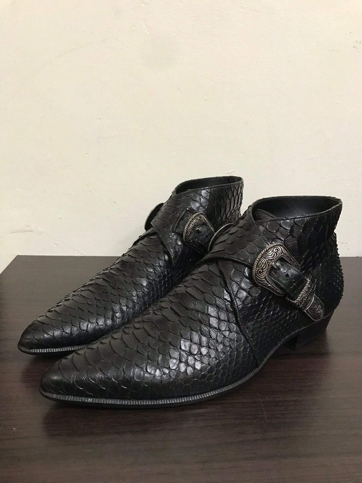 Saint Laurent Paris Rare SS14 Python Duckies Western Buckle Boots | Grailed