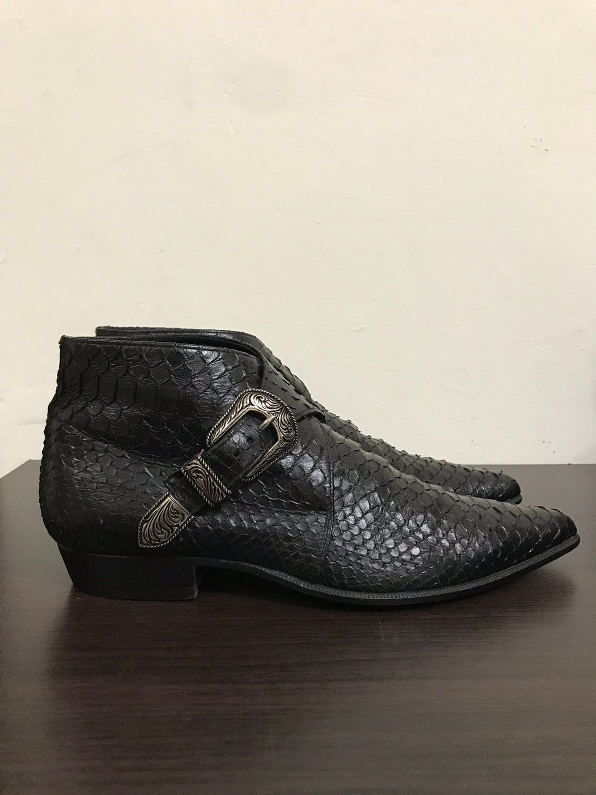 Saint Laurent Paris Rare SS14 Python Duckies Western Buckle Boots | Grailed