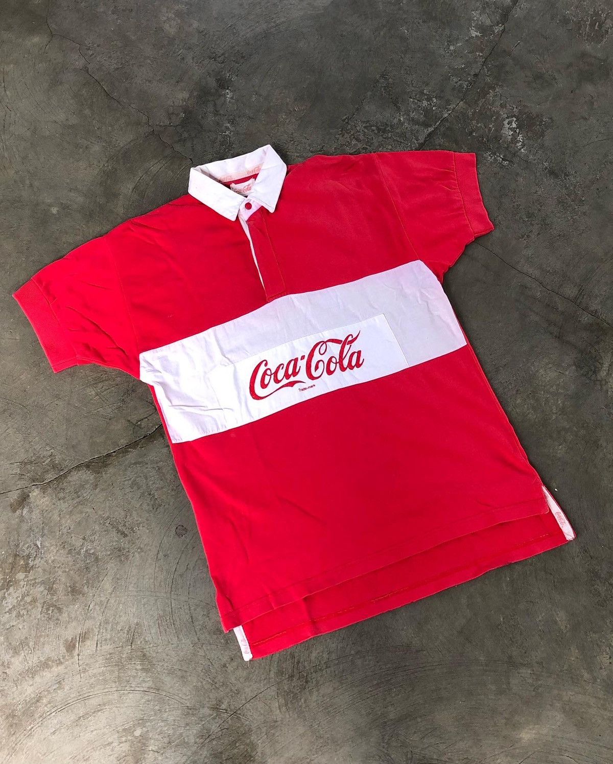 Coca Cola × Vintage VINTAGE 90s COKE Coca Cola rugby Polo red shirt ...