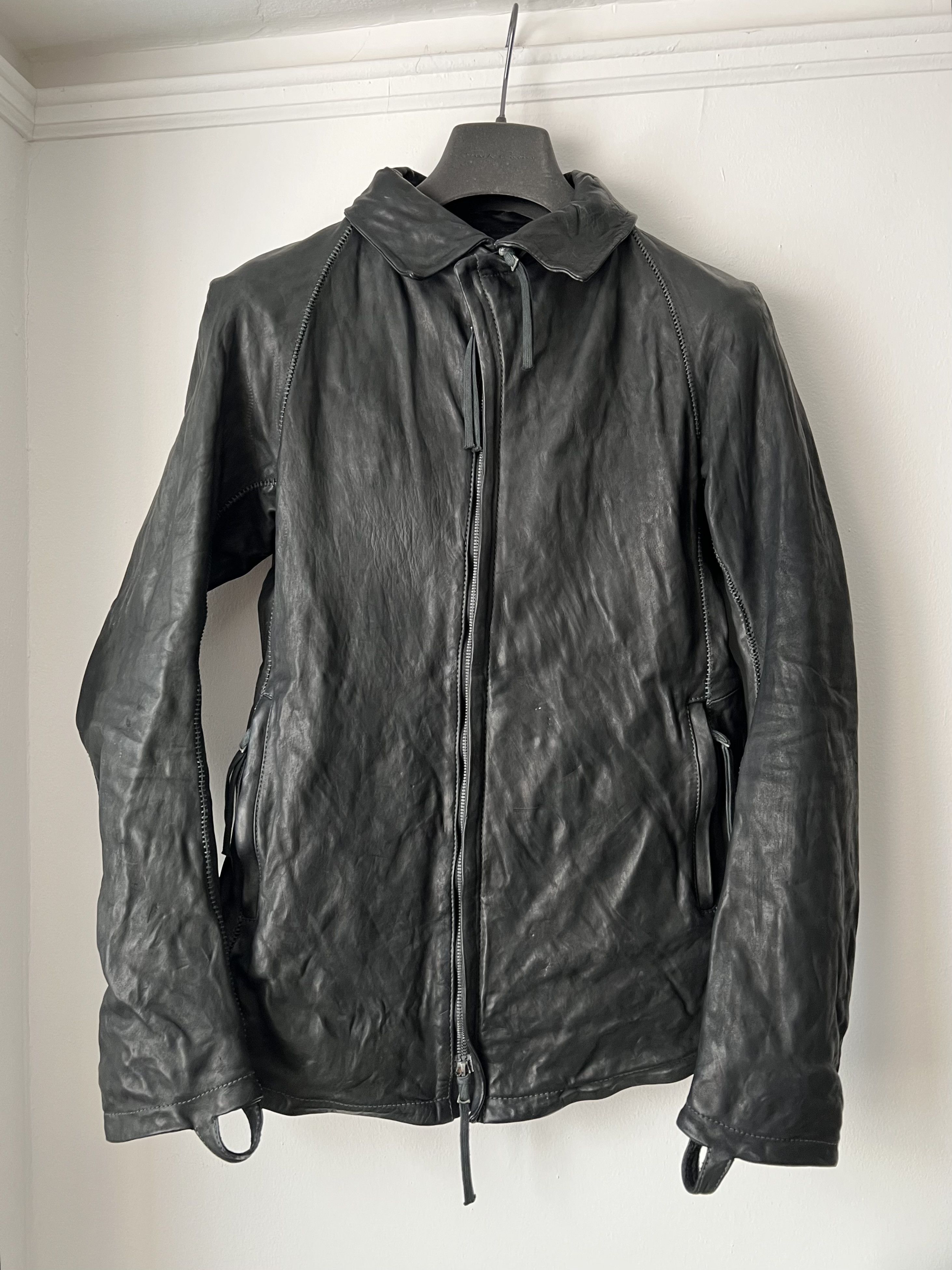 Boris Bidjan Saberi BBS Black J2 Horse Leather Jacket with Zip Collar ...