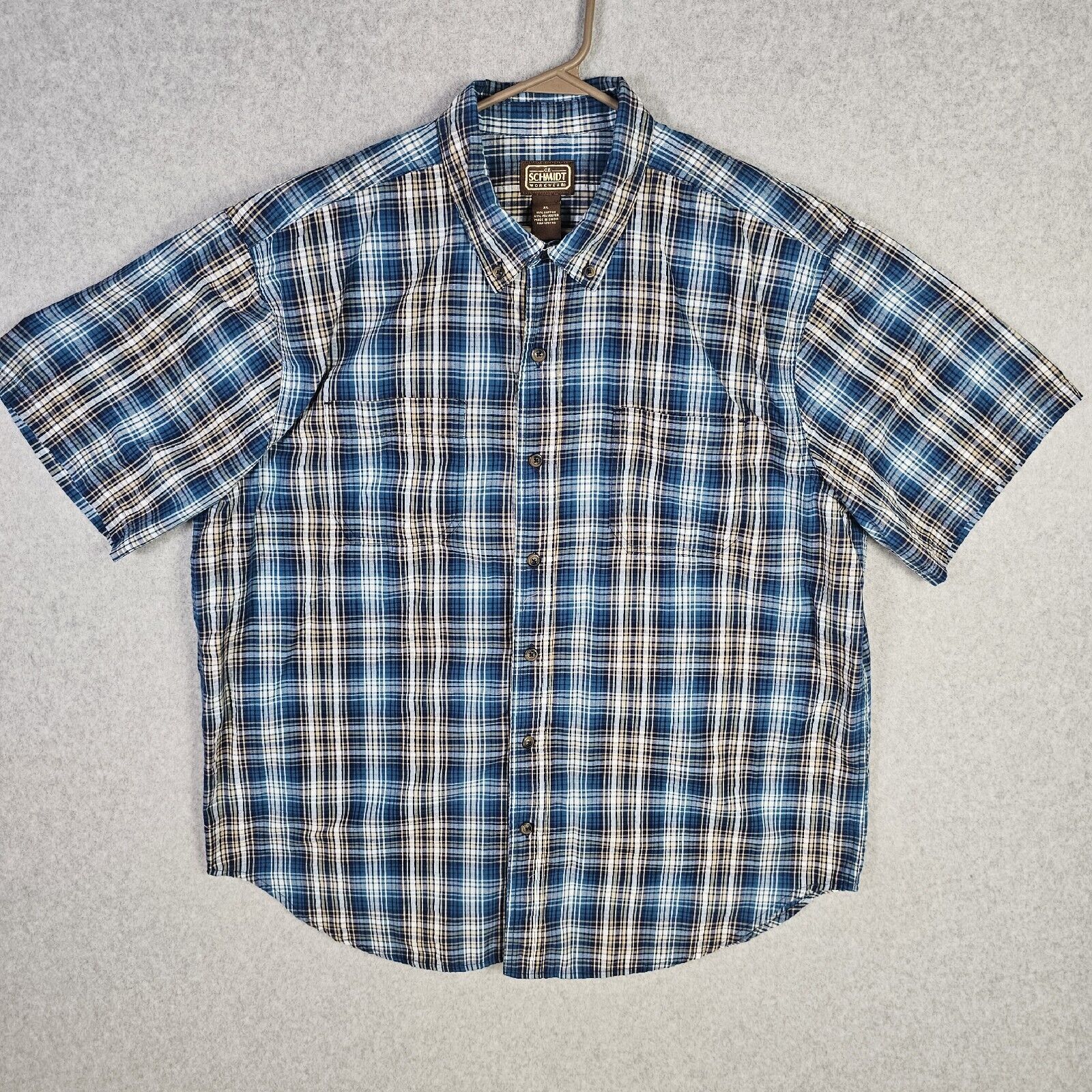 Vintage C.E. Schmidt Workwear Shirt XL Button Down Blue White Plaid ...
