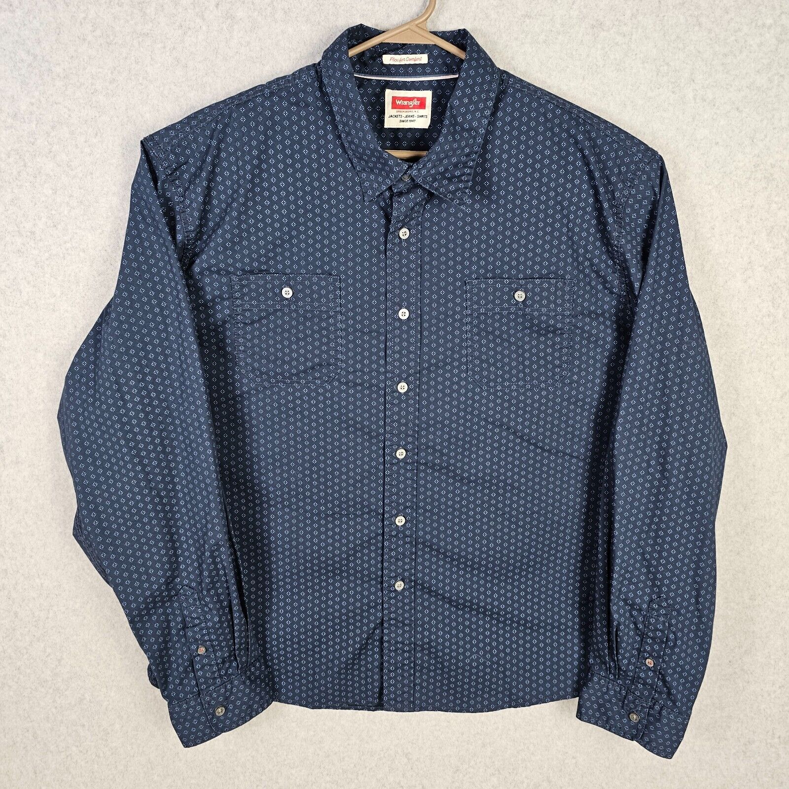 Wrangler Wrangler Button Up Shirt Mens 2XL Navy Blue Dotted Flex ...