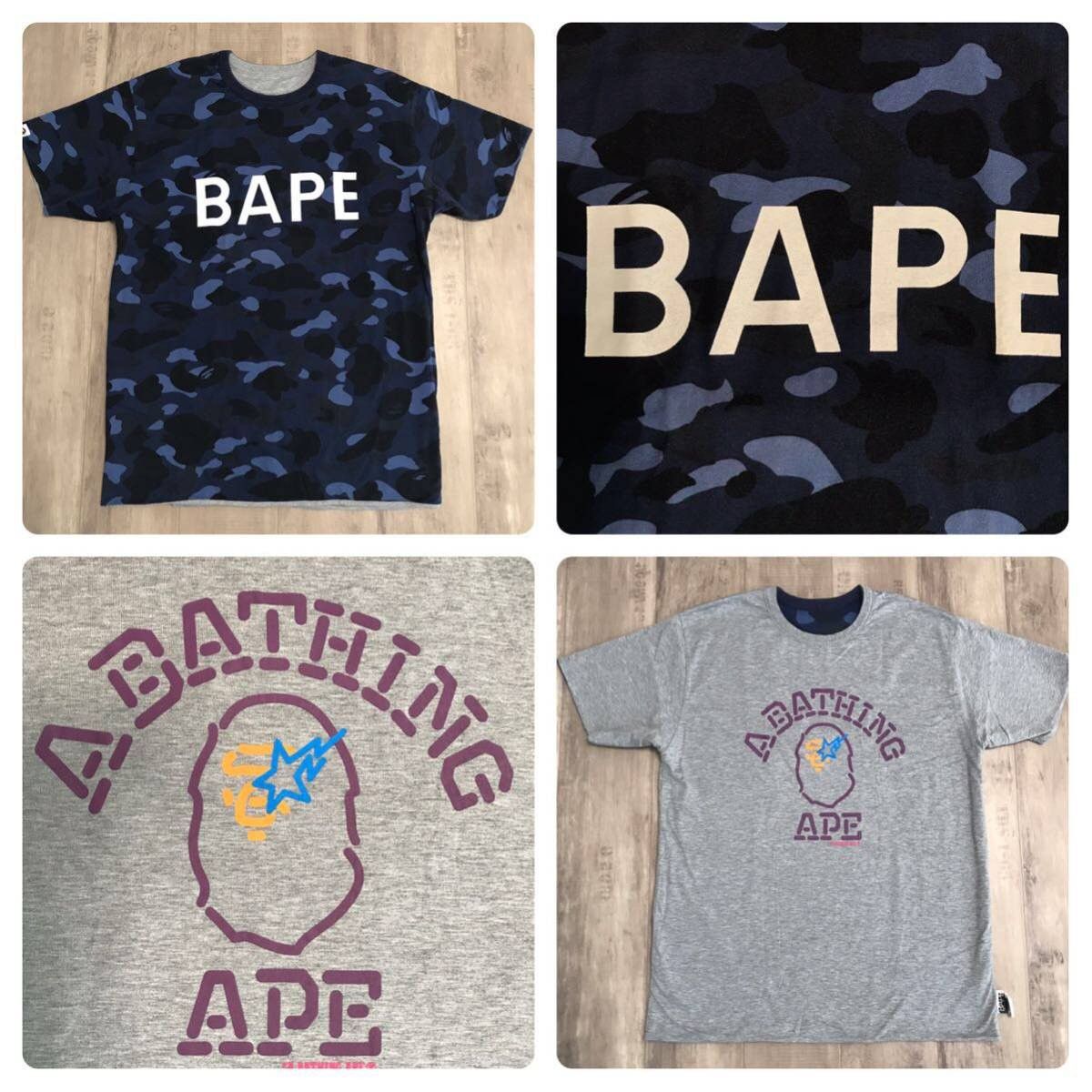 Bape BAPE reversible T-shirt blue camo × neon college logo | Grailed