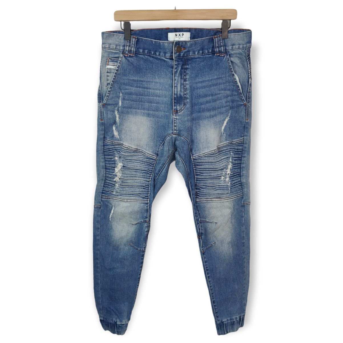 Other Nena x Pasadena NXP Jeans 34 Blue Tapered Moto Distressed | Grailed