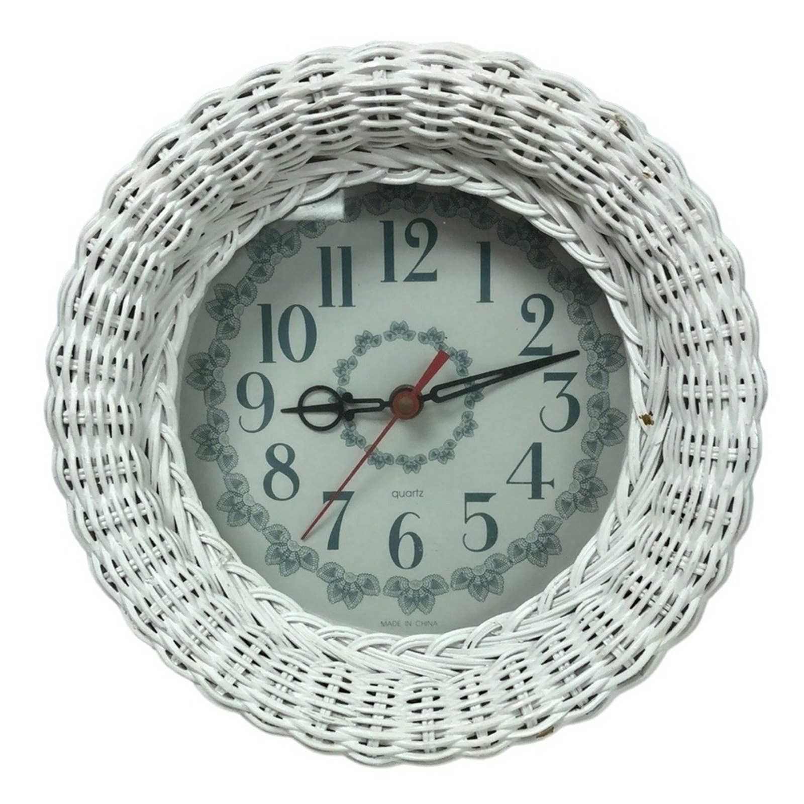 Vintage Vintage White Wicker Round quartz wall clock 10” | Grailed