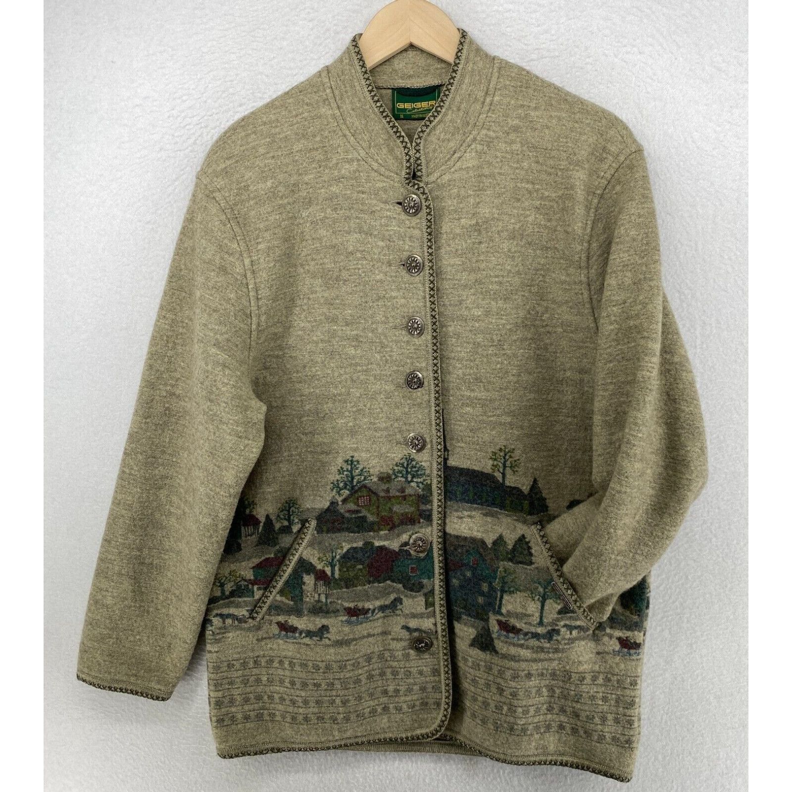 Vintage GEIGER Jacket Womens 36 S Snow Village Horse Pure Wool Beige ...