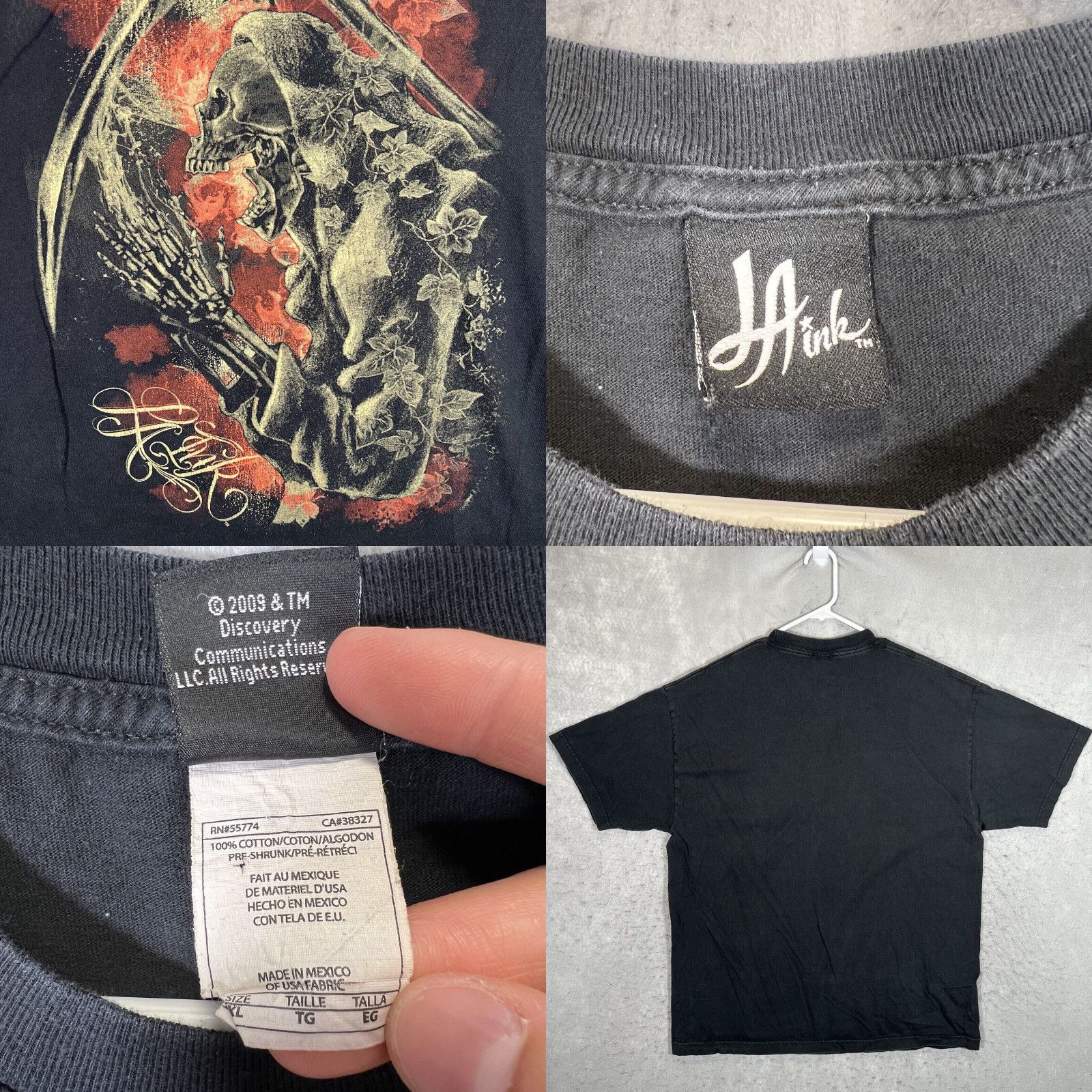 Vintage A1 LA Ink Undertaker Skull Skeleton T Shirt Adult XL Black Mens ...