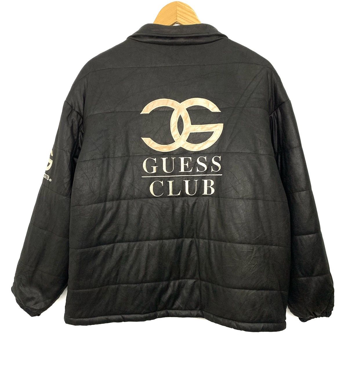 Vintage 🇺🇸Vintage Guess Club Logo Black Coated Jacket | Grailed
