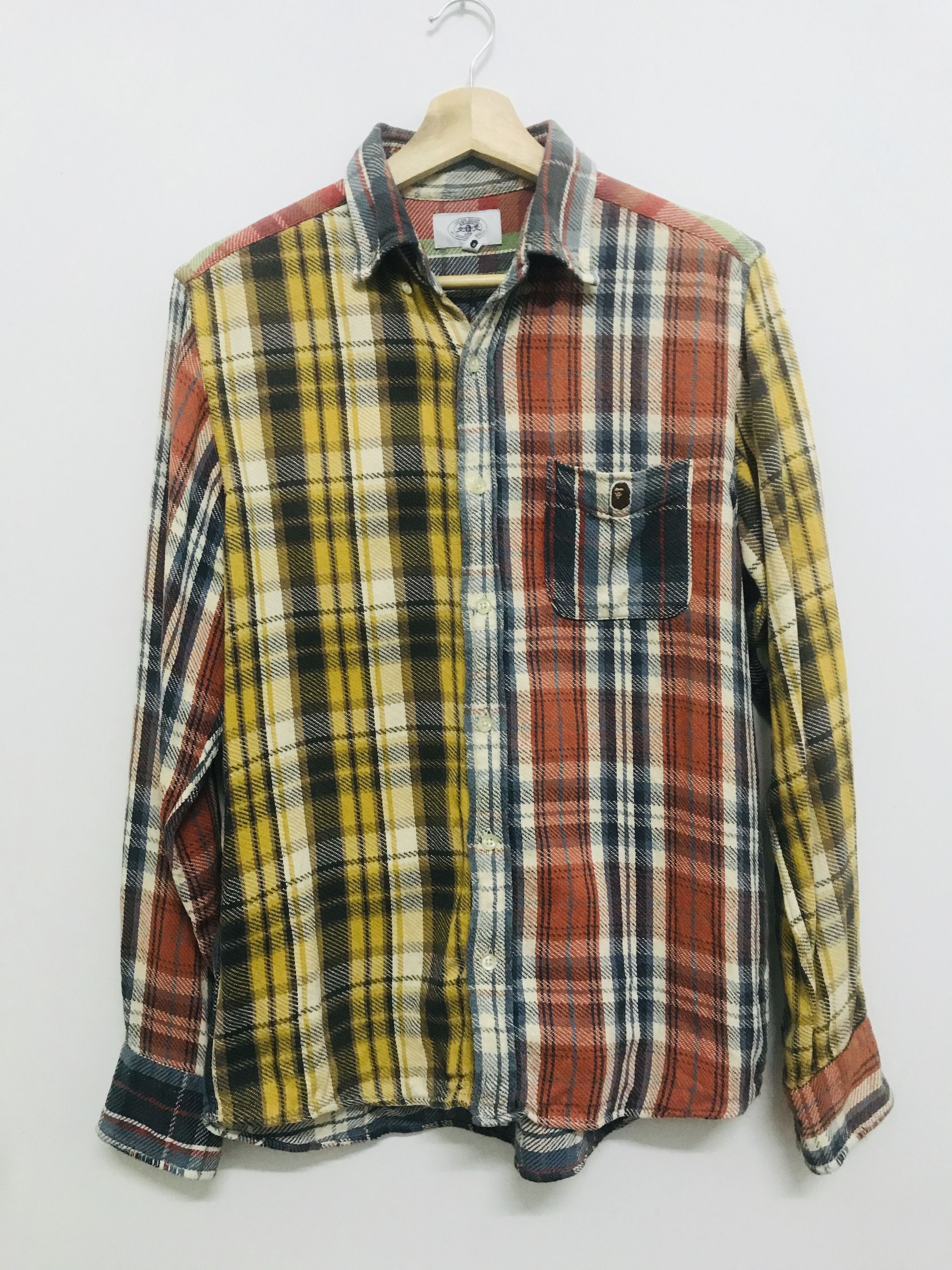 Bape Patchwork Flannel Button Up Shirt | Grailed