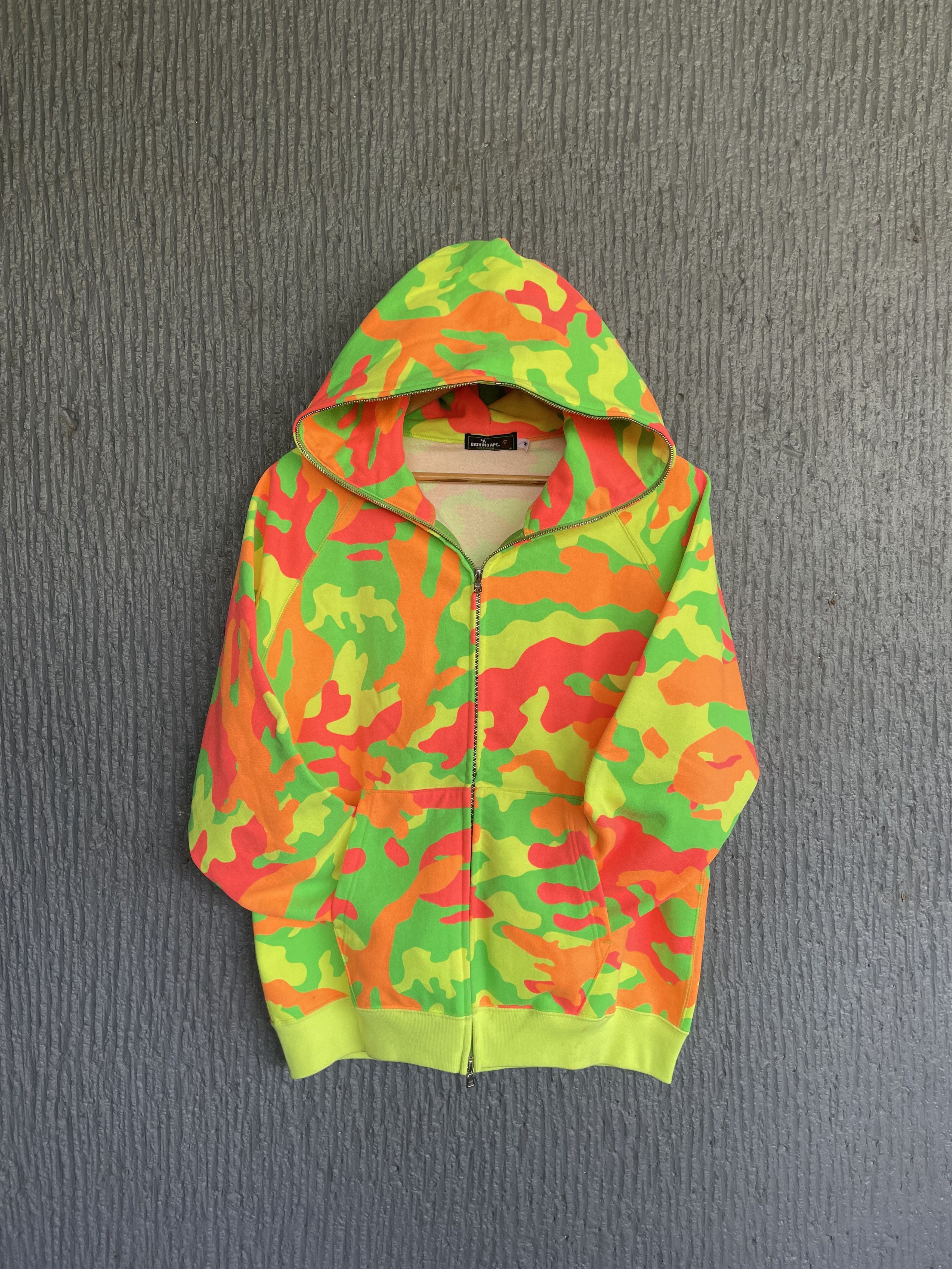 Bape Bape Woodland Camo Neon Fullzip Hoodie | Grailed