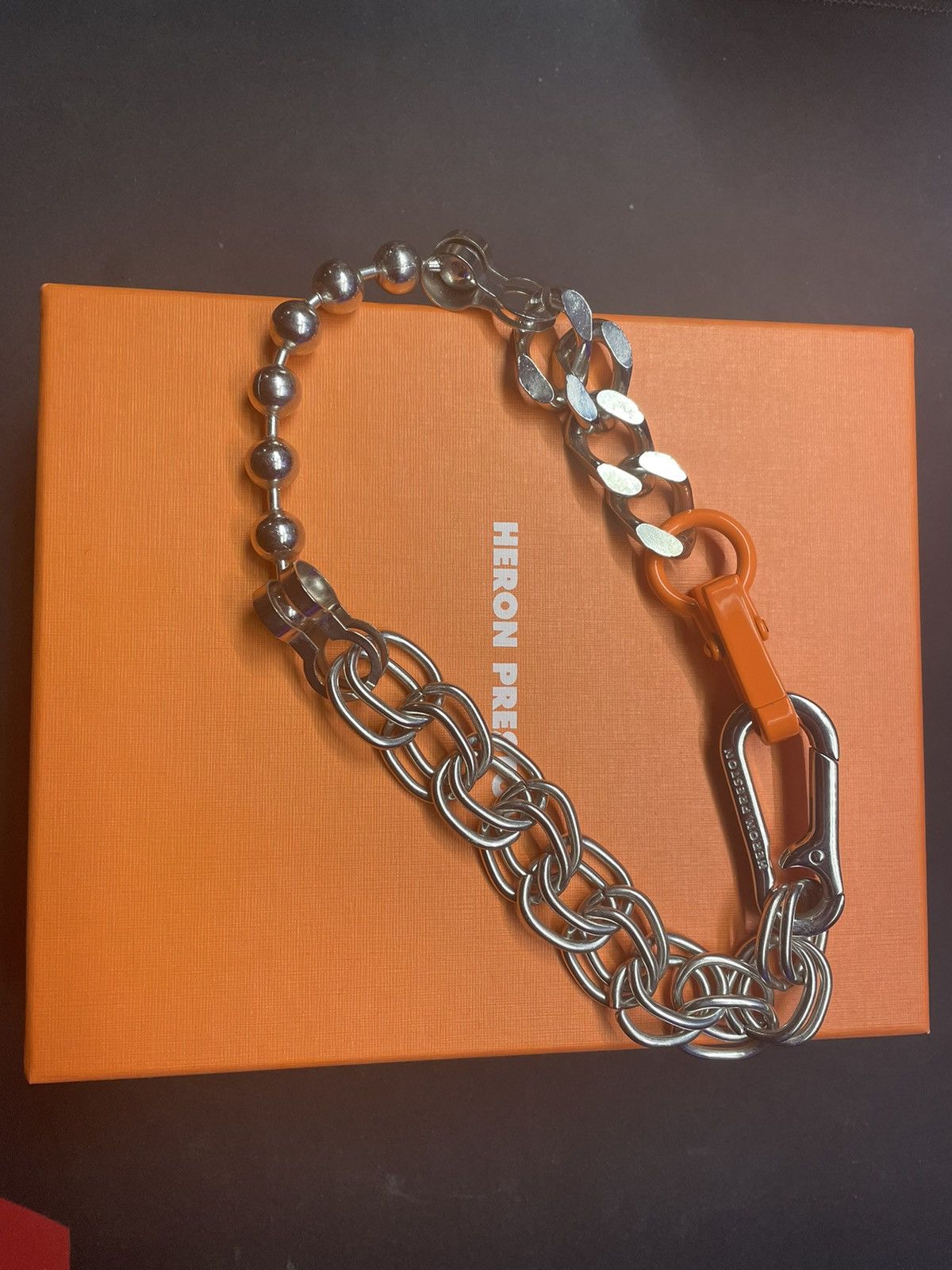 Heron Preston Multi Chain Necklace Silver/Orange | Grailed