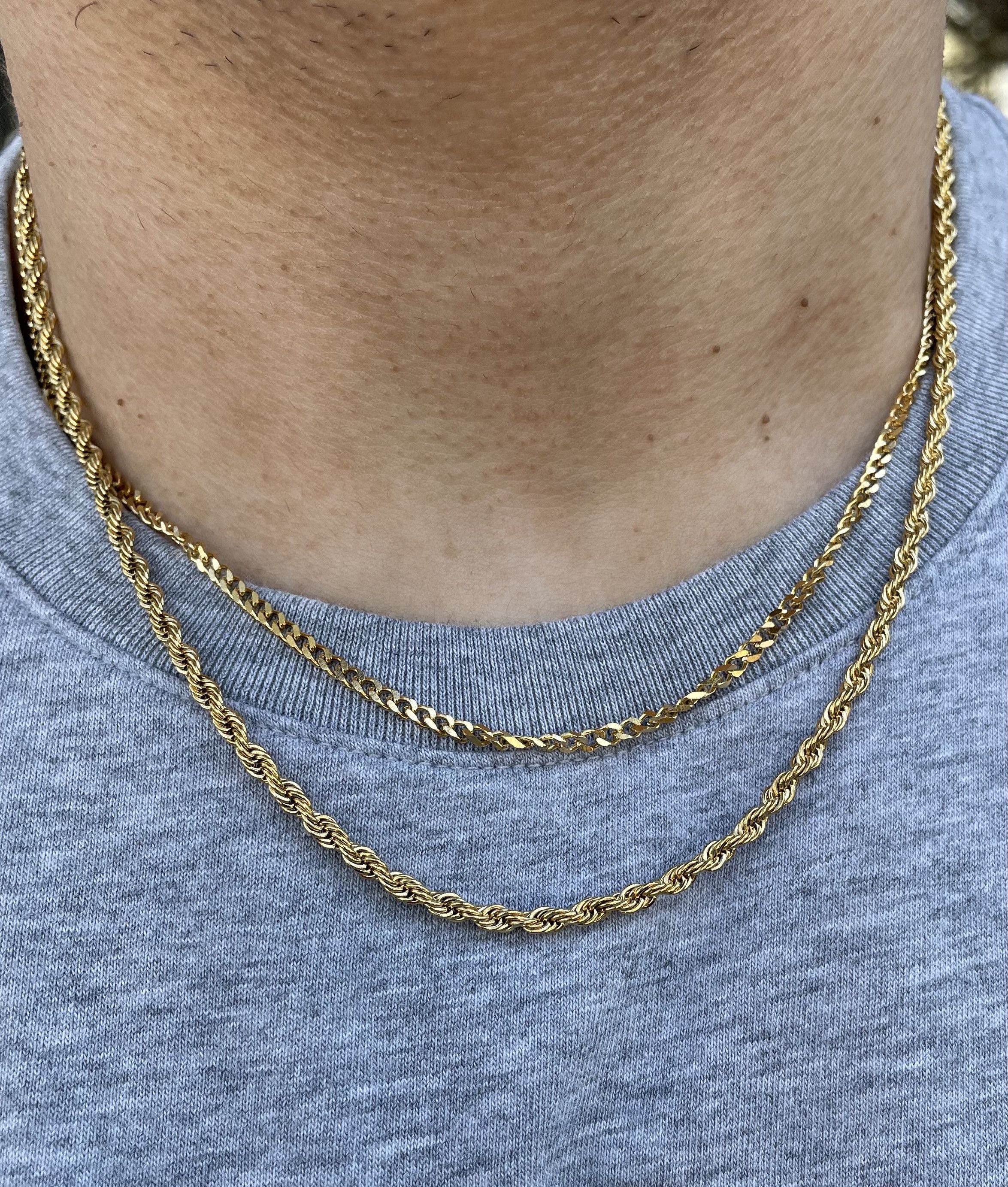 Chain × Jewelry × Streetwear Gold 3mm Cuban Link Chain & Rope Necklace ...